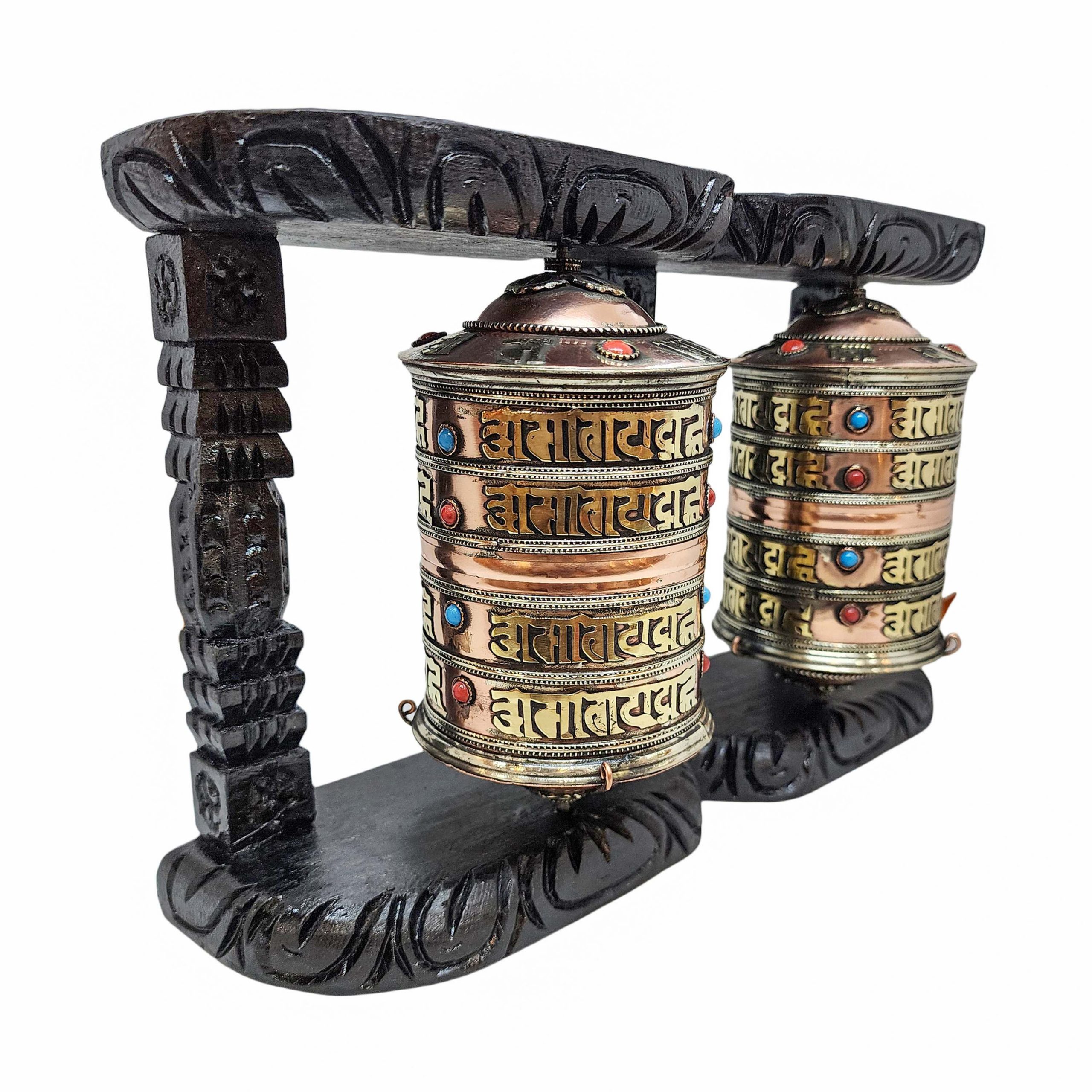 Buddhist Handmade Wall Prayer Wheel with mantra inside, Stone Setting ...