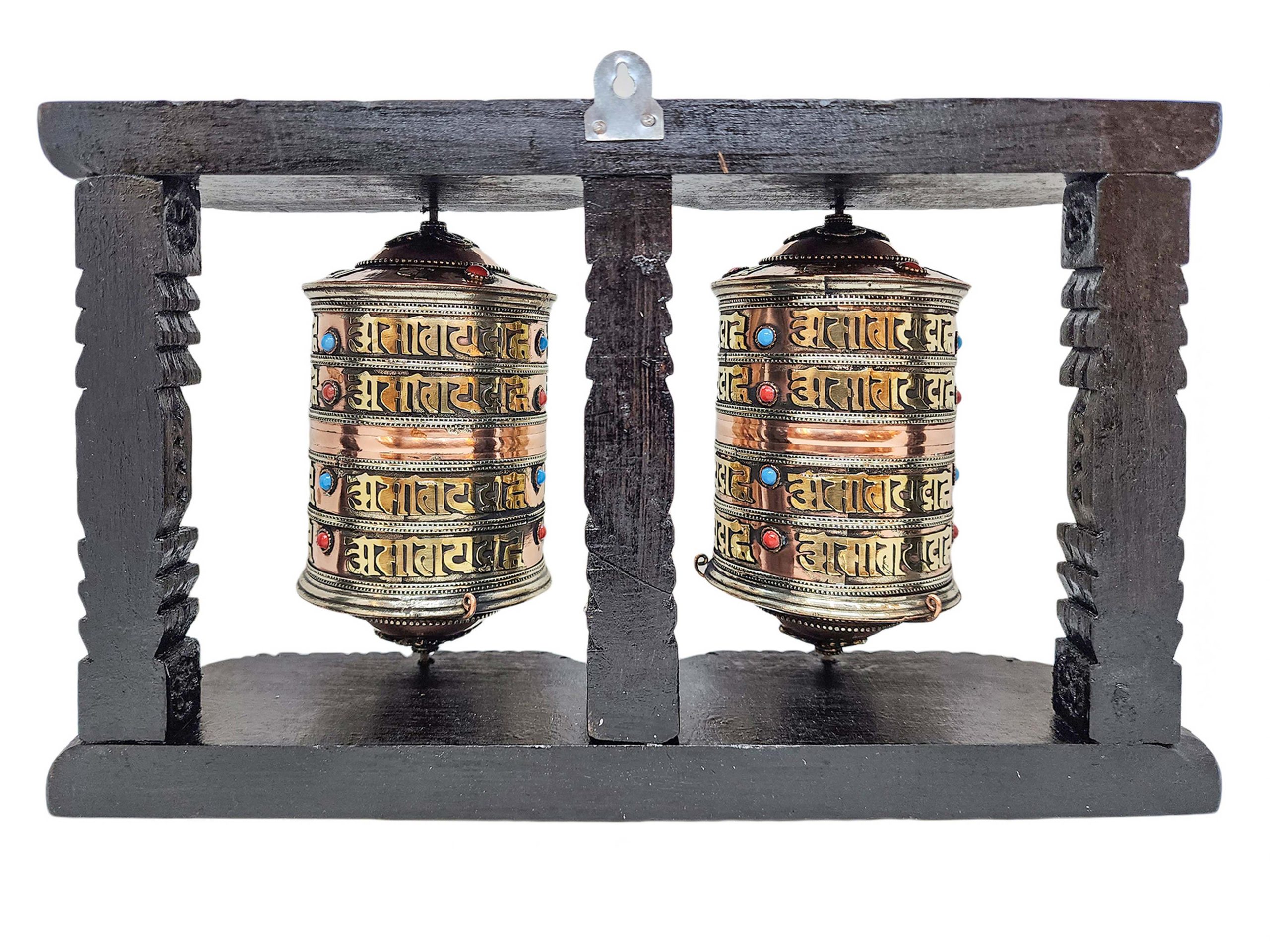 Buddhist Handmade Wall Prayer Wheel with mantra inside, Stone Setting ...